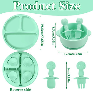 Pimoys 12 Pack Silicone Baby Suction Plates Baby Bowls Baby Feeding Set with Spoon Fork Baby Led Weaning Supplies Toddler Eating Utensils, Microwave & Dishwasher Safe