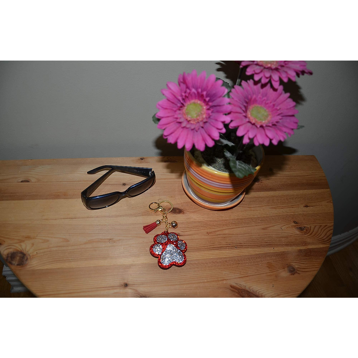 Popfizzy Red Paw Print Keychain for Women, Bling Backpack Keyrings, Cute Dog Purse Charms, Rhinestone Gifts for Dog Lovers