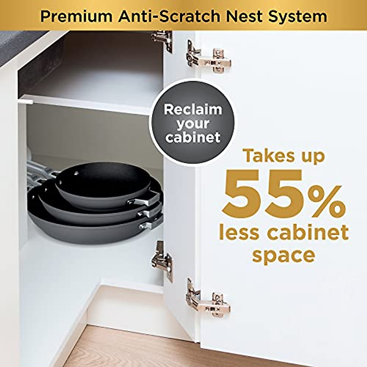 Ninja C53000 Foodi NeverStick Premium 3-Piece Fry Pan Set, Anti-Scratch Nesting Cookware, Hard-Anodized, Nonstick, Durable & Oven Safe to 500°F, Slate Grey