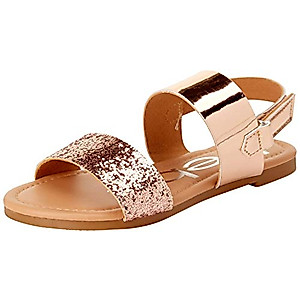 bebe Girls' Sandals - Comfort Sole Open Toe Two Strap Dress Sandals for Little and Big Girls - Fancy Girls Glitter Sandals, Size 2 Little Kid, Rose Gold