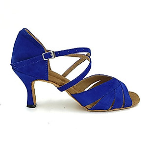 Pierides Women's Peep Toe Sandals Latin Salsa Bluego Practice Ballroom Dance Shoes with 2.75" Heel,Blue Nubuck,6 B(M) US