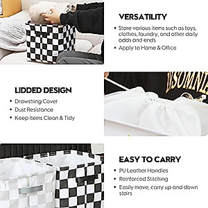 Hinwo 3-Pack Cubic Organizer Shelf Bins, Canvas Fabric Storage Baskets with Handles, 22L/5.8-Gal Square Storage Bins, Cubes, Collapsible Storage Box, 11 x 11 x 11 Inches (S, Red Checkerboard)