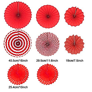 Recosis Hanging Paper Fan Set, Tissue Paper Pom Poms Flower Fan and Honeycomb Balls for Birthday Baby Shower Wedding Festival Decorations - Red