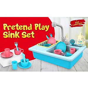 Exec-U-Gift Pretend Play Sink Set Pretend Kitchen Sink and Dishwashing Playset Plastic Diner and Playhouse ST A