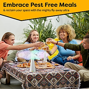 BUGGOFF White Fly & Flying Insect Repellent Fan with Twin Blades, Table top & Hangable, Battery Powered or 5V Plug in, Batteries NOT Included. Safe Blades with Auto Stop. (1 Pack)