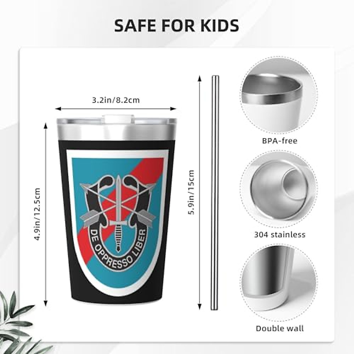 Us Army 20th Special Forces Group Insulated Stainless Steel Tumbler 12 Oz Thermos Come With Straw Leak-Proof Travel Mug Cup