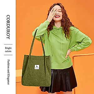 Women Corduroy Tote Bag, Shoulder Purses for Office School Shopping Travel (Army Green)