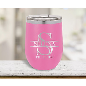 Custom Stemless Wine Cup 12oz Add Monogram Initial Stainless Steel Vacuum Insulated Wine Tumbler With Lid Pink