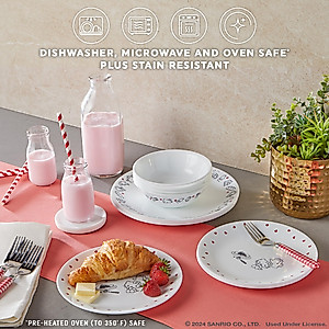 Corelle Vitrelle Hello Kitty 12-PC Dinnerware Set, Service for 3, Triple Layered Glass, Anti-Chip Durable Lightweight Plate and Bowl Set