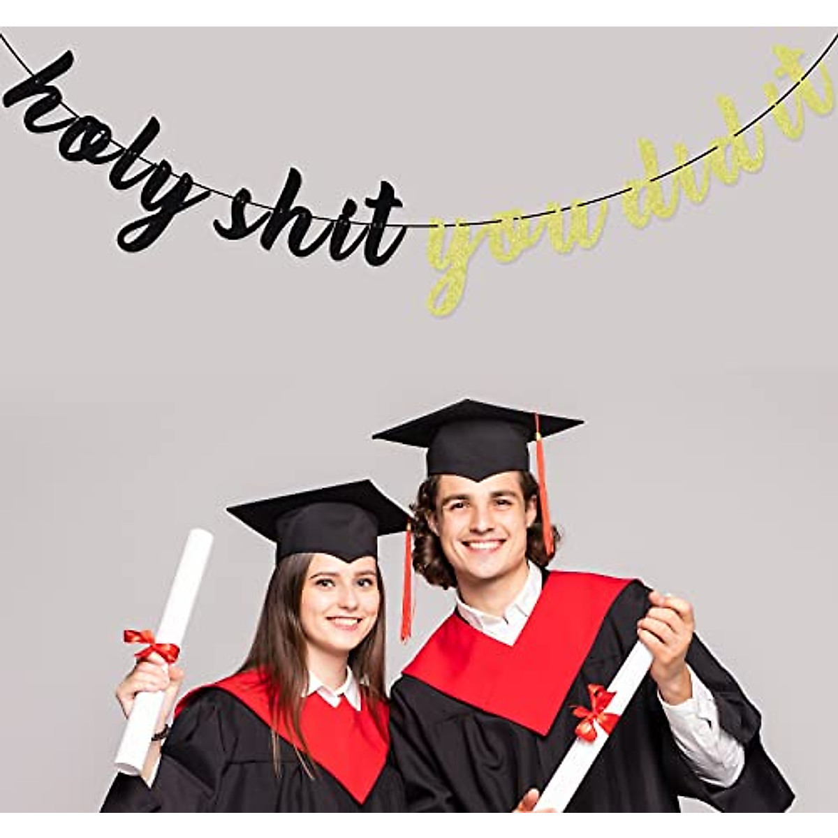 Holy Shit You Did It Banner, Finally Done Decorating, Congrats Grad 2023 Graduation Decorations, So Proud of You, 2023 Graduation Party Decoration Supplies Gold Black Glitter