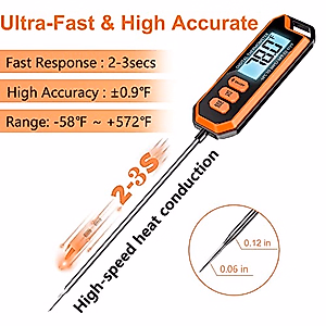 BOMATA Waterproof IPX7 Thermometer with 5.4" Super Long Probe. Instant Read Thermometer for Food, Liquid, Candle, Cooking and BBQ ! with Backlight, Calibration, Auto Recording Function. T201A
