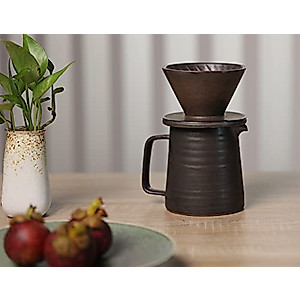 globe faith Stoneware Handmade Pour Over Coffee Maker Set, Ceramic Coffee Brewer Hand Drip Cone Dripper & Coffee Pot Decanter, Annular Vein Retro Metallic Glazed, 16oz