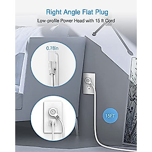 TESSAN Flat Plug Long Extension Cord 15 Ft, Surge Protector Power Strip with 9 Outlets 3 USB Ports, Desktop Multi Outlets Charging Station, Wall Mount for Home, Office, Dorm Room Essentials, Grey