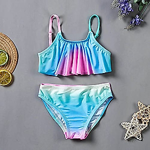 Kid Swim Suits Girl 2 Piece Bikini Sets Swimsuit Floral Cute Back Summer Girls' Leopard Crisscross (Blue, 16-18 Years)