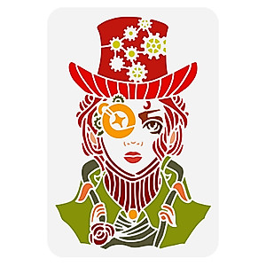 FINGERINSPIRE Steampunk Gear Girl Stencil 8.3x11.7inch Reusable Steampunk Beauty Art Stencil Magician Painting Template DIY Craft Dream Theme Stencil for Painting on Wall Wood Furniture