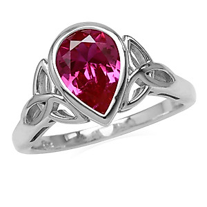 Silvershake 2.1 CT Simulated Pink Tourmaline 925 Sterling Silver Triquetra Celtic Knot Ring Size 7