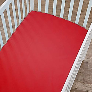 American Baby Company Supreme 100% Natural Cotton Jersey Knit Fitted Crib Sheet for Standard Crib and Toddler Mattresses, Red, Soft Breathable, for Boys and Girls, 28 X 52 Inch