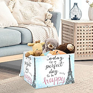 WELLDAY Perfect Day Paris Storage Baskets Foldable Cube Storage Bin with Lids and Handle, 16.5x12.6x11.8 In Storage Boxes for Toys, Shelves, Closet, Bedroom, Nursery