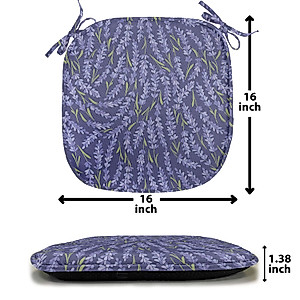 Lunarable Lavender Chair Seating Cushion, Healing Aromatic Herbs on Dark Background with Olive Green Stems, Anti-Slip Seat Padding for Kitchen & Patio, 16"x16", Blue Violet Night Blue