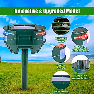 Ultrasonic Animal Repeller Outdoor Waterproof Solar Animal Deterrent with Motion Sensor and Flashing Lights, Yard Farm Garden Repellent for Cat Squirrel Dog Rabbit Raccoon Skunk Fox Deer and More