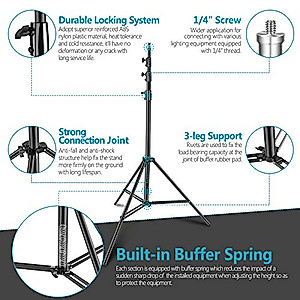 Neewer Heavy Duty Light Stand, Aluminum Alloy 13ft/4m Adjustable Photography Tripod Stand with Built-in Spring Cushion and 1/4” Screw for Studio LED Light, DSLR Camera, Max Load: 22lb/10kg - Black