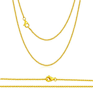 MRENITE Solid 18k Yellow Gold 1.3mm Round Rolo Cable Chain Necklace Gold Chain Necklaces Collection Lobster Clasp for Women 20"