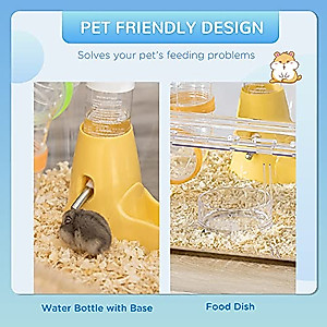 PawHut Hamster Cage, 2-Level Rat House Mouse Habitat with Accessories Tube Tunnels, Exercise Wheel, Water Bottle, Food Dish, Hut, 22" x 15" x 12.5", Transparent
