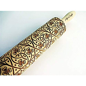 IRISH CLOVER KNOT Embossing Rolling Pin. Dough Roller with Shamrock Pattern for Homemade Cookies and Pottery by Algis Crafts