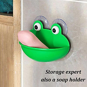 OWMOSYX Frog Habitat with Suction Cup, 2 Pcs Cute Fish Tank Accessories Frog Dish Holder Frog Decor Frog Terrarium Decor for Tree Frog Toad Tadpole, Plastic, Green