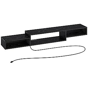 Rolanstar TV Stand with Power Outlet, 71" Floating TV Stand, Wall Mounted Media Console for 43/50 / 55/60 inches TV, Entertainment Storage Shelf for Living Room, Black