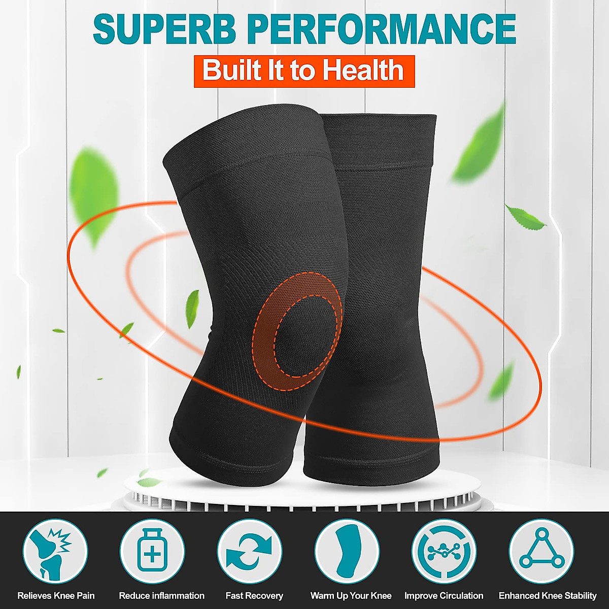 Knee Compression Sleeves, 1 Pair, Can Be Worn Under Pants, 20-30mmHg Strong Support Knee Brace for Unisex, Knee Support for Meniscus Tear, Arthritis, Pain Relief, Injury Recovery, Daily Wear,Black 3XL