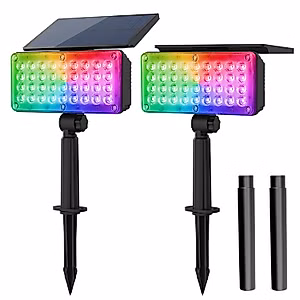 LINQELLY RGB Solar Spotlights, Solar Color Spot Lights Outdoor, 36 LED Solar Spotlights Outdoor Waterproof Landscape Spotlight for Garden Yard Lawn Path 4 Pack