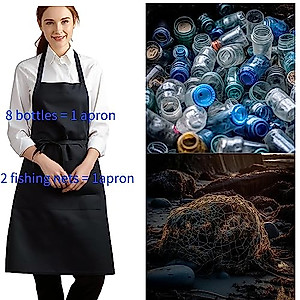 URED 1pcs Black Apron For Women，Bib Kitchen Apron，Extra Long Protection From Knee To Chest，Nail Tech Apron With Pockets，Artist Apron With Pockets，Chef Apron Elegant life RPET fabric