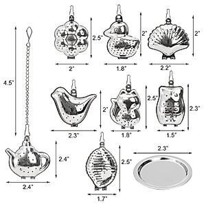 Elsjoy Set of 8 Loose Leaf Tea Infusers with Chain and 8 Drip Trays, 18/8 Stainless Steel Tea Balls Cute Tea Steepers, Mini Tea Strainer Tea Filter Set for Mugs, Tea Cups, Teapots, 16 Pcs