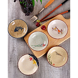 WHJY Japanese Retro Porcelain Side Dish Ceramic Side Dishes Bowl Seasoning Dishes Soy Dipping Sauce Dishes - Set of 5