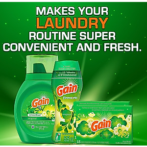 Gain Laundry Detergent Bundle with Gain Detergent, Fireworks Scent Booster, Dryer Sheets and Gift Boutique Lint Stick, For Travel, Dorm Room Supplies, First Apartment, 5 Pack