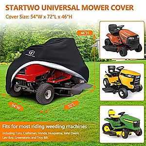STARTWO Lawn Mower Cover, Heavy Duty Waterproof Riding Lawn Mower Cover, Fits Decks up to 54" Tractor Cover with Drawstring and Storage Bag, All Weather Protection, Rip Resistant Fade Resistant, Black