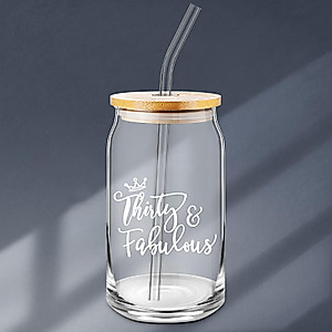 Nuanchu Birthday Glass Cups Gifts with Lid and Straw Not a Day over Fabulous Gifts 16th 21st 30th 40th 50th Birthday Decoration Clear Coffee Glass Cups for Women Coworker Employee Friend (30th)