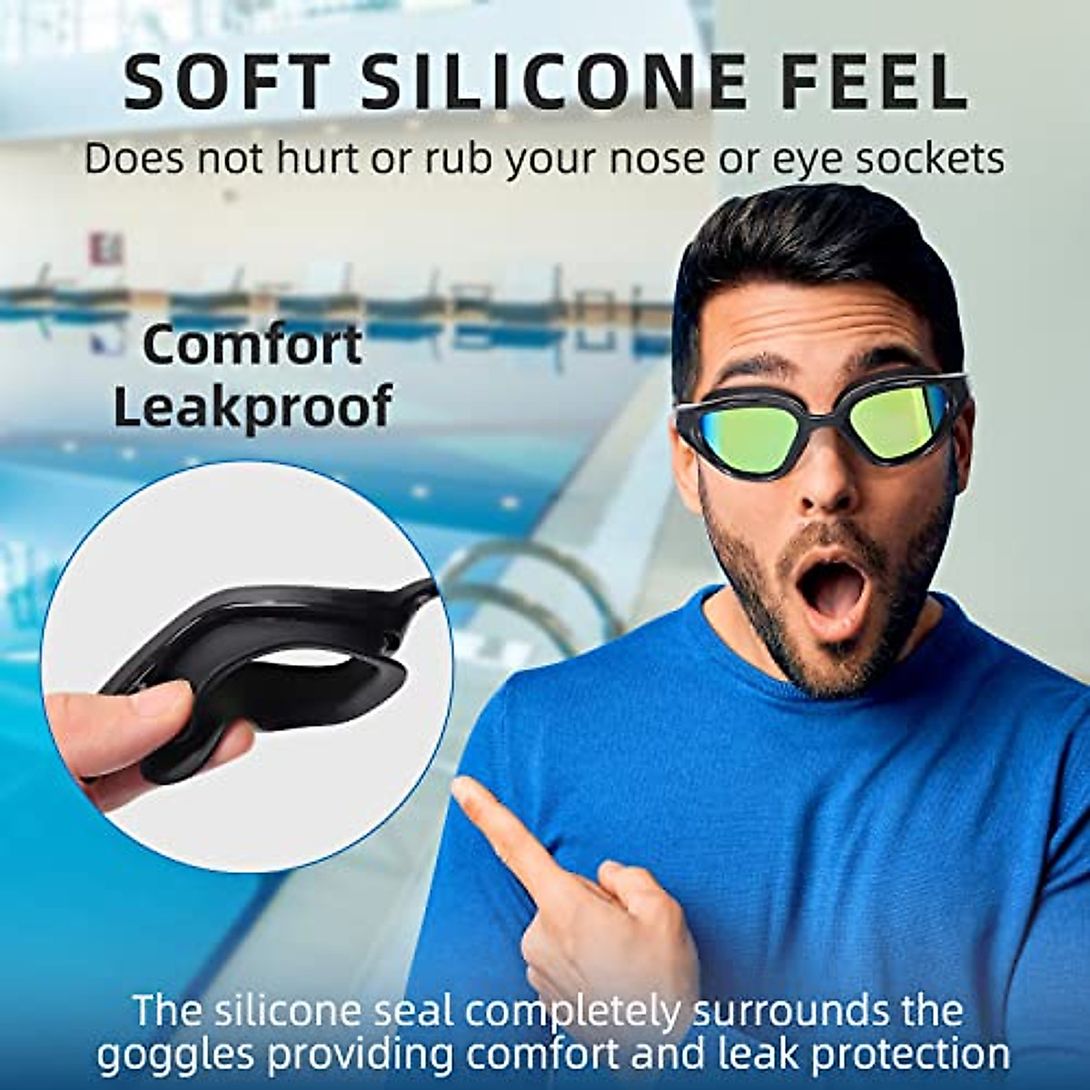 Seago Polarized Goggles for Adult Swimming No Leaking Anti Fog UV Protection, Mirrored Clear View Silicone Seal, Triathlon Swimming Goggles Water Pool Goggles Swim Goggles for Adult Men Women Youth