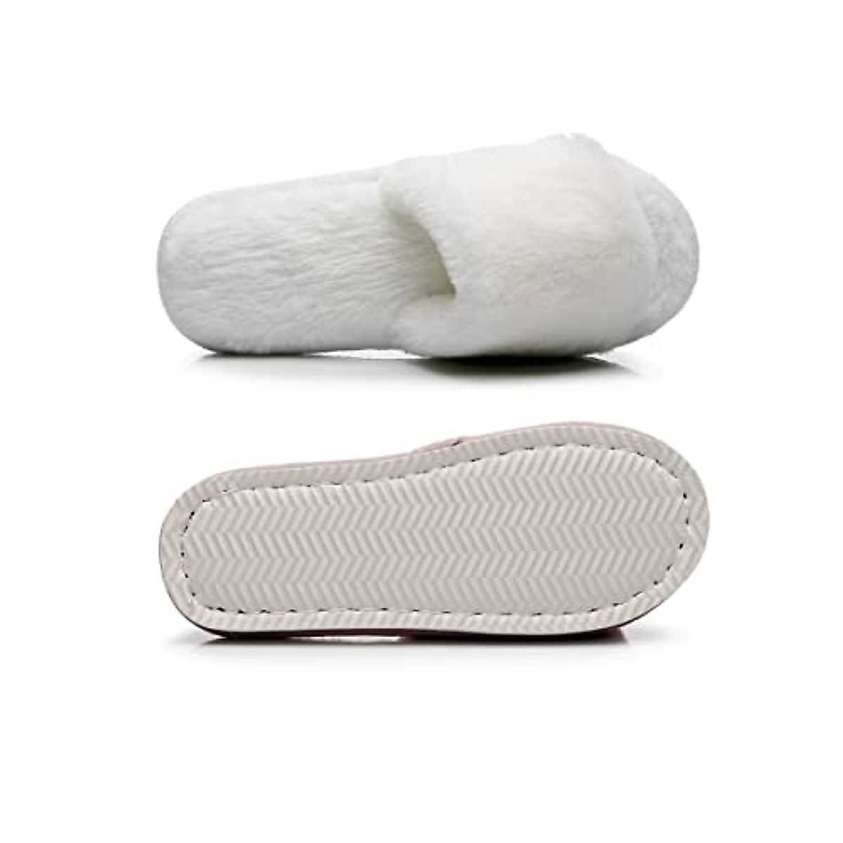 Women's Fuzzy Cozy House Slippers Soft Plush Furry Fur Open Toe Memory Foam Winter Warm Comfy Slip On Breathable Indoor Outdoor (White,9-10)