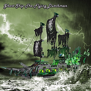 JMBricklayer Pirate Ship Building Toys with Lights, Ghost Ship Flying Dutchman Model Ship Boat 40001, Toy Building Sets for Adults, Halloween Decor Christmas Birthday Gifts for Boys Girls 14+