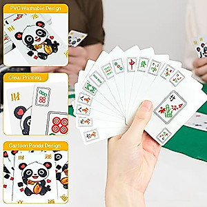 Sishynio Mahjong Cards Gift Set, Mah-Jongg Playing Cards with Dice & Chips, 2023 Handheld Cartoon Majiang Game, Classical Chinese Table Game, for Leisure Time Party Traveling Gifts (Pattern of Panda)