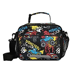 KOCOART Monster Truck Insulated Lunch Bag Large for Women Men Grunge Spray Cooler Tote Bag with Adjustable Shoulder Strap Reusable Picnic Lunch Box Outdoor for Adult Office