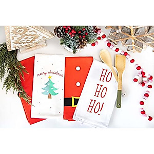 Pearhead Christmas Holiday Tea Towel Set, Seasonal Kitchen Towel Set, Hostess Gift, Holiday Home Decor, Christmas Tree Dish Towels