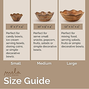 Mela Artisans Wooden Scalloped Bowl - Large | Ruffle Decorative Style | Rustic Kitchen Decor | Mango Wood | Natural Grain Finish | Fits Bread, Fruits, Salad or Popcorn | 12” x 4” x 11”