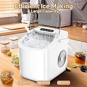 LHRIVER Countertop Ice Maker, 26LBS/24H Portable Compact Ice Maker Machine with Self-Cleaning Function, 9 Ice Cubes Ready in 6 Mins, Ice Maker with Ice Scoop & Basket for Home Kitchen Office,White