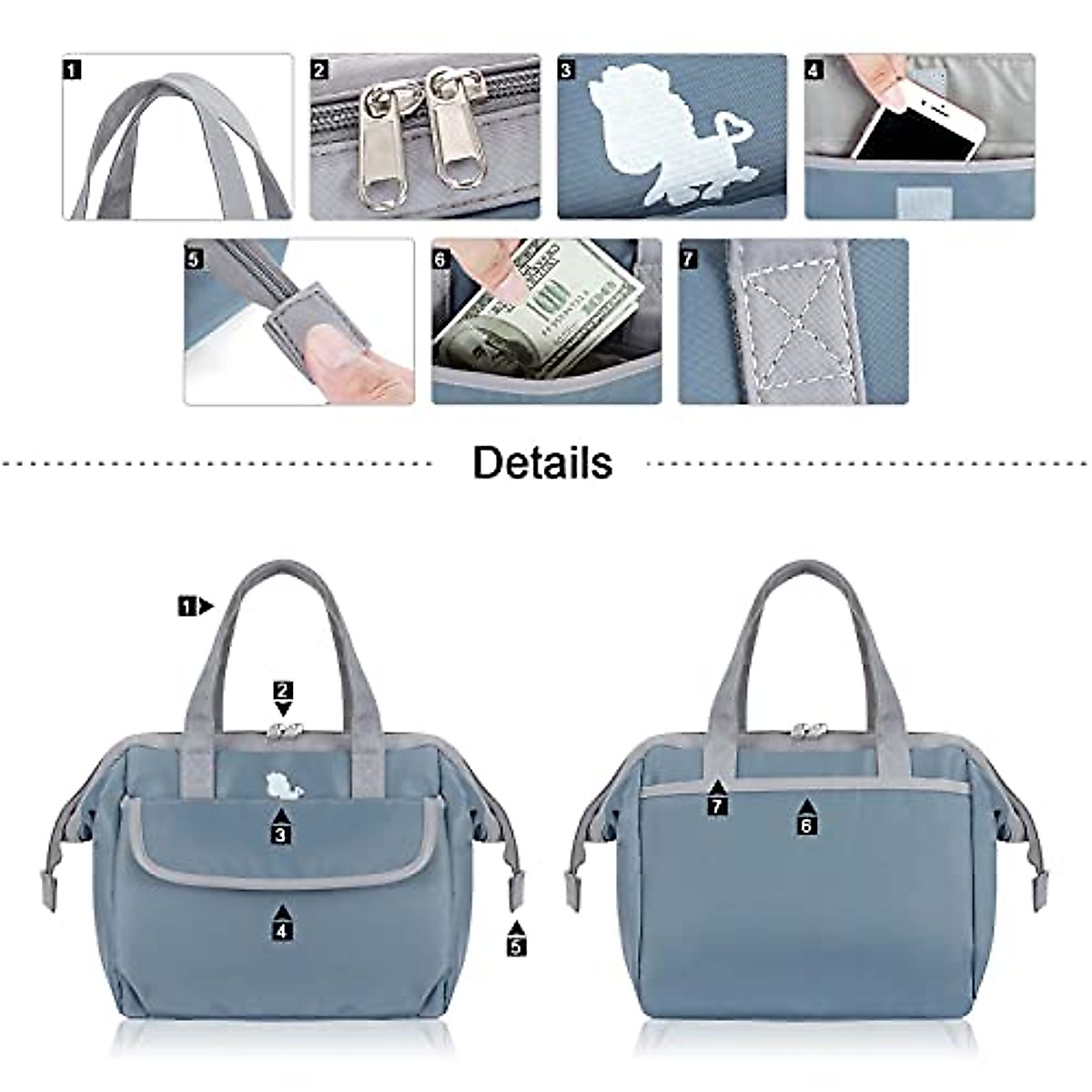 HUA ANGEL Insulated Cooler Lunch Bag - Large Waterproof Adult Lunch Tote Bag Soft Cooling Lunch Box Organizer for Office Work School Picnic Beach Workout