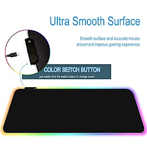RGB Gaming Mouse Pad, Large Expanded Soft LED Mouse Pad with 14 Light Modes, Anti-Slip Rubber Base for Computer Keyboard Mat, 31.5"x11.8"x0.16" (XL)