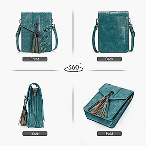 MEITRUE Women Phone Purse Bag Small Crossbody Bags Ladies Mini Cell phone Purse Wallet Tassels Embossed Bag for Girls (0-Peacock-blue)