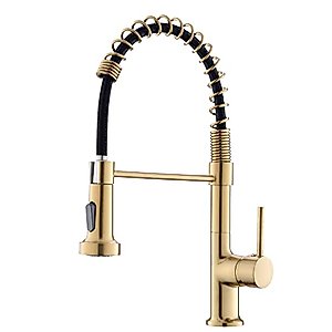 GIMILI Brushed Gold Kitchen Faucet with Pull Down Sprayer Brass Single Handle Spring Kitchen Faucets, RV Farmhouse Utility Bar Laundry Faucet for Kitchen Sink